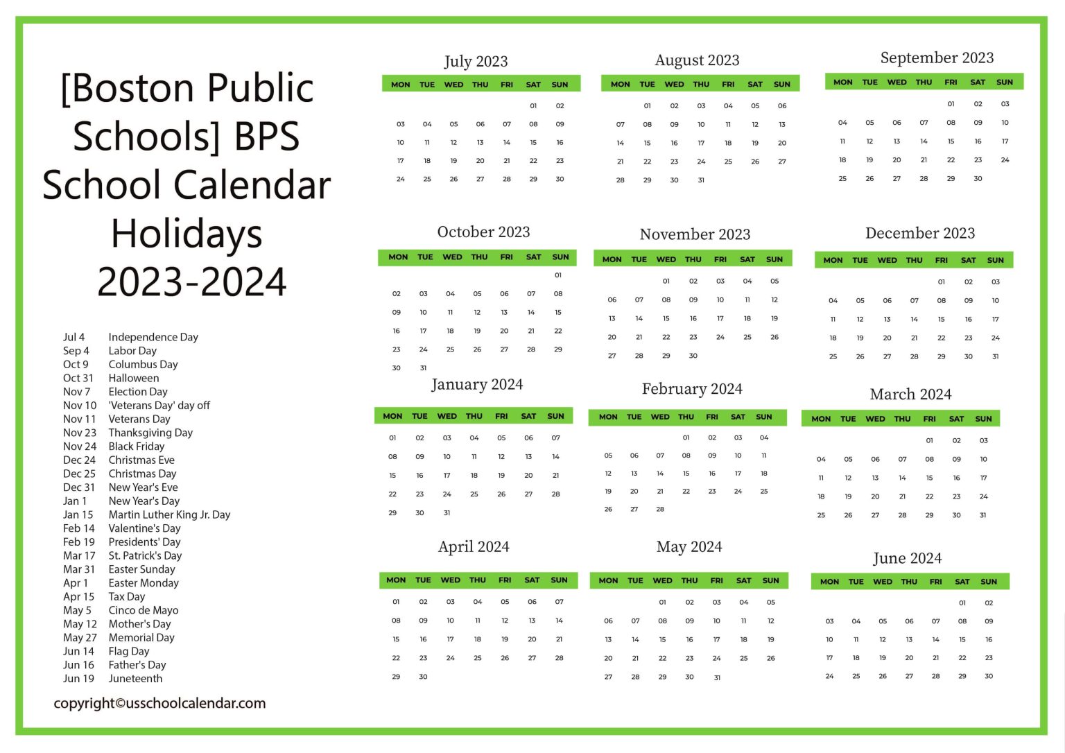 BPS School Schedule - US School Calendar