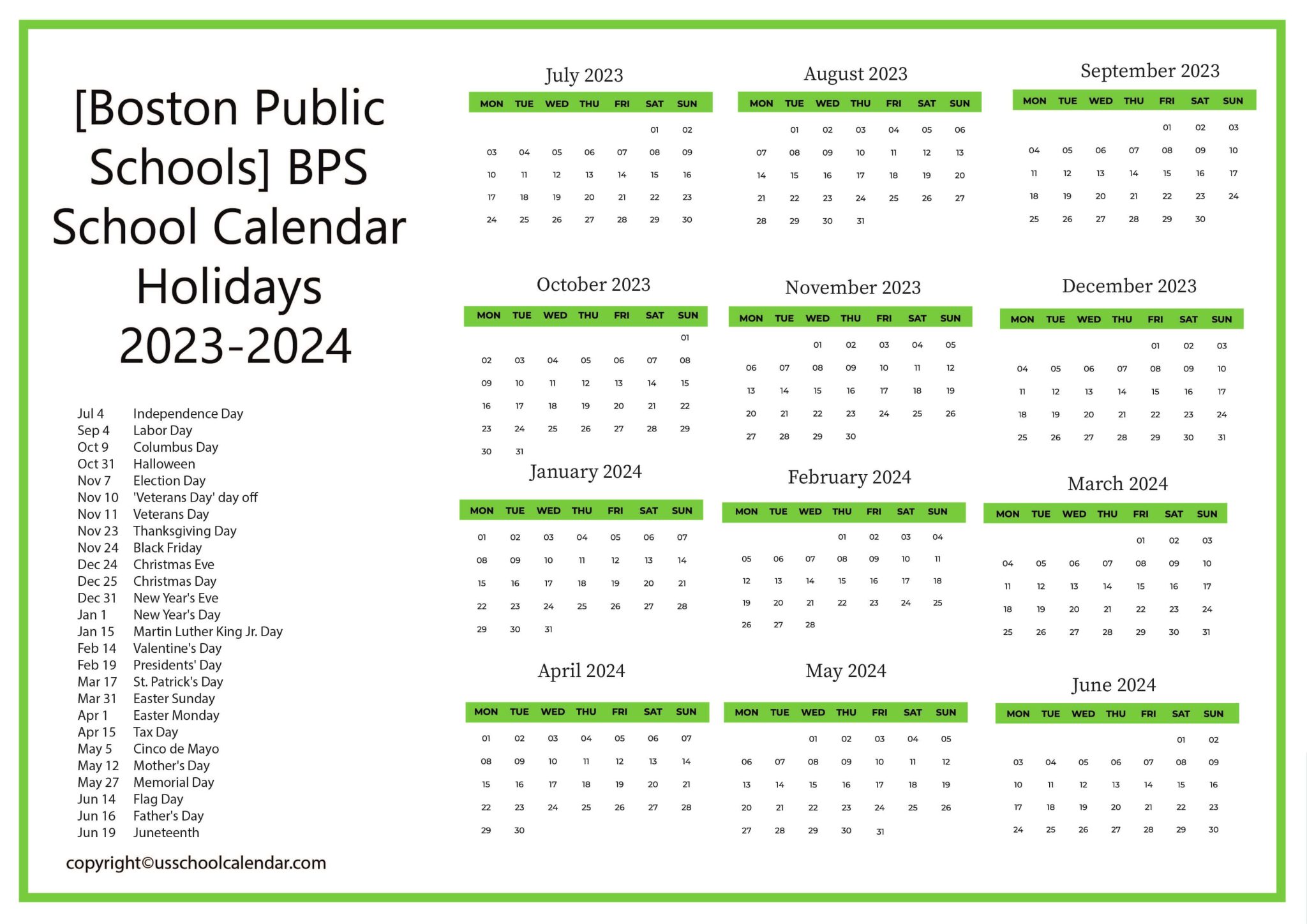 BPS School Schedule - US School Calendar
