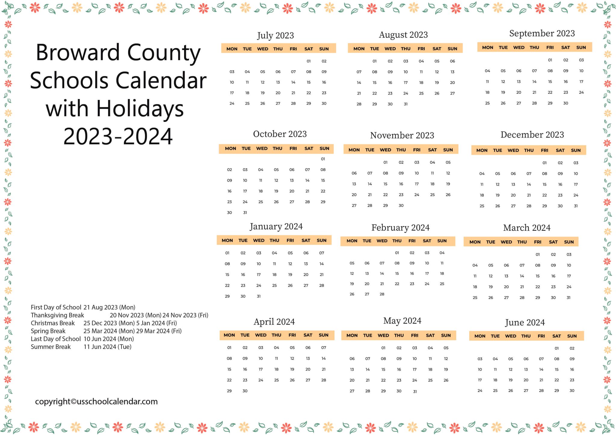 Broward County Schools Calendar - US School Calendar