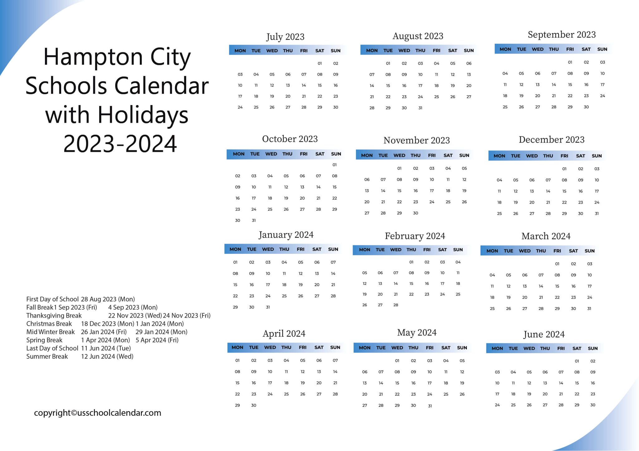 Hampton City Schools Calendar - US School Calendar