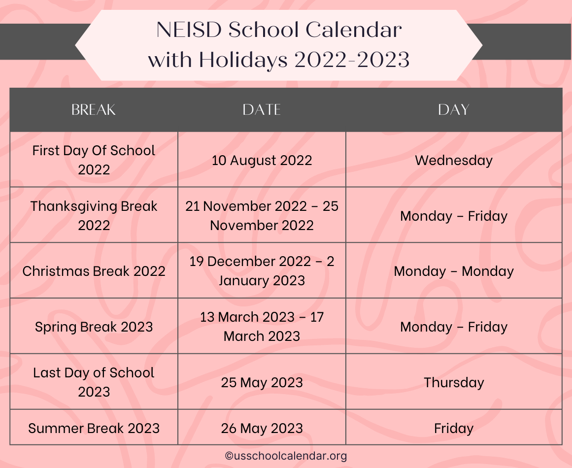 NEISD School Calendar 2023 - US School Calendar