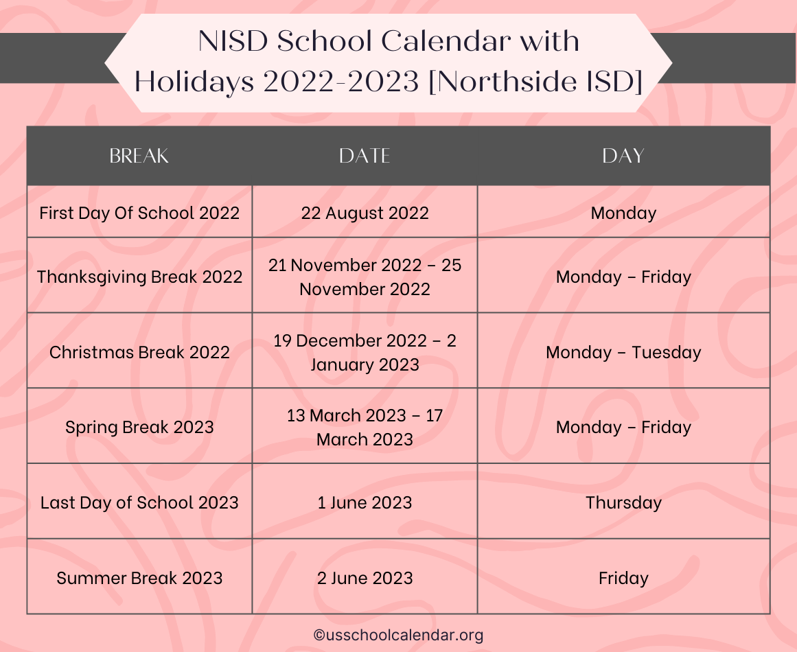 NISD School Calendar - US School Calendar