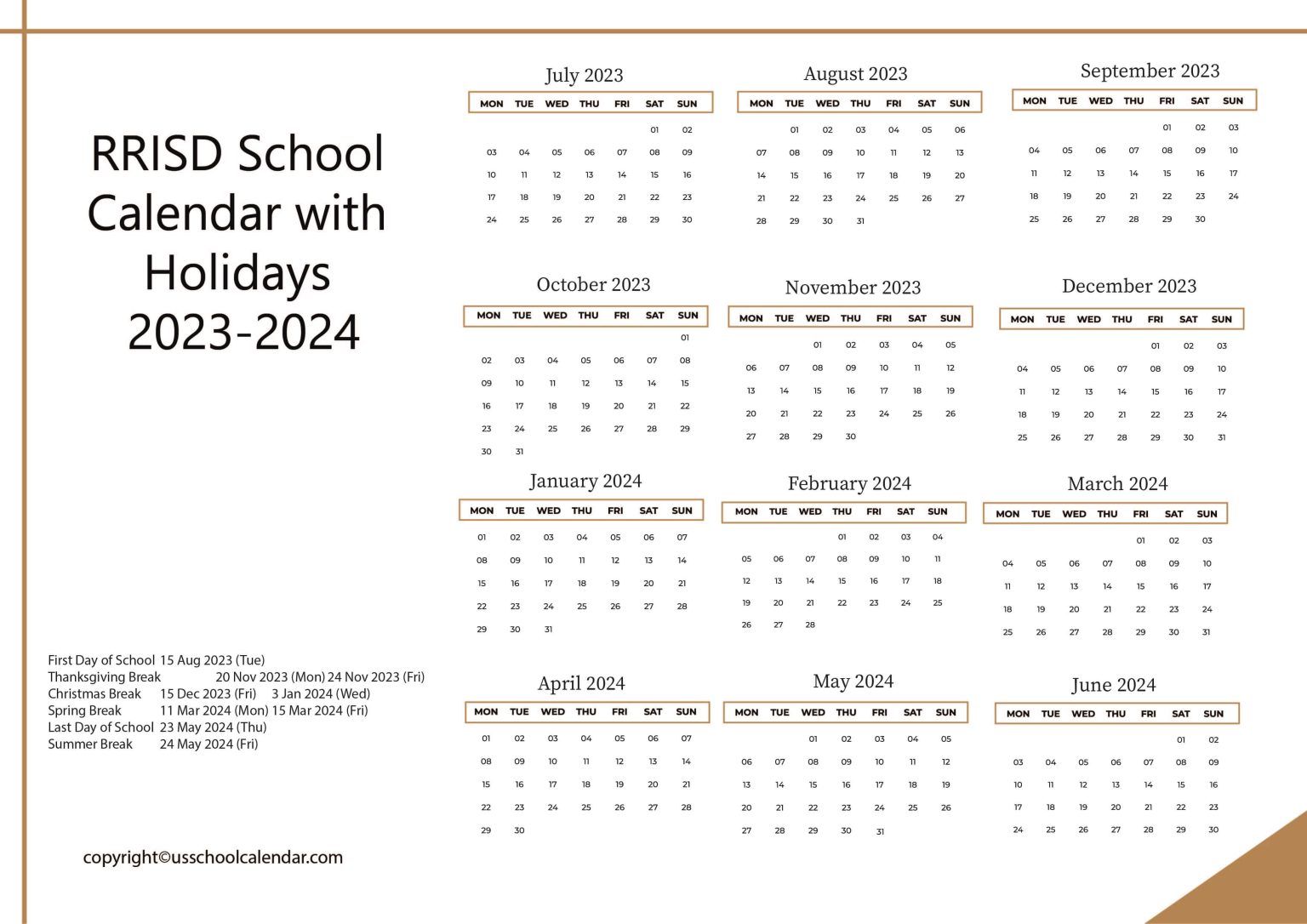 RRISD School Calendar with Holidays 2023-2024 [River Road ISD]