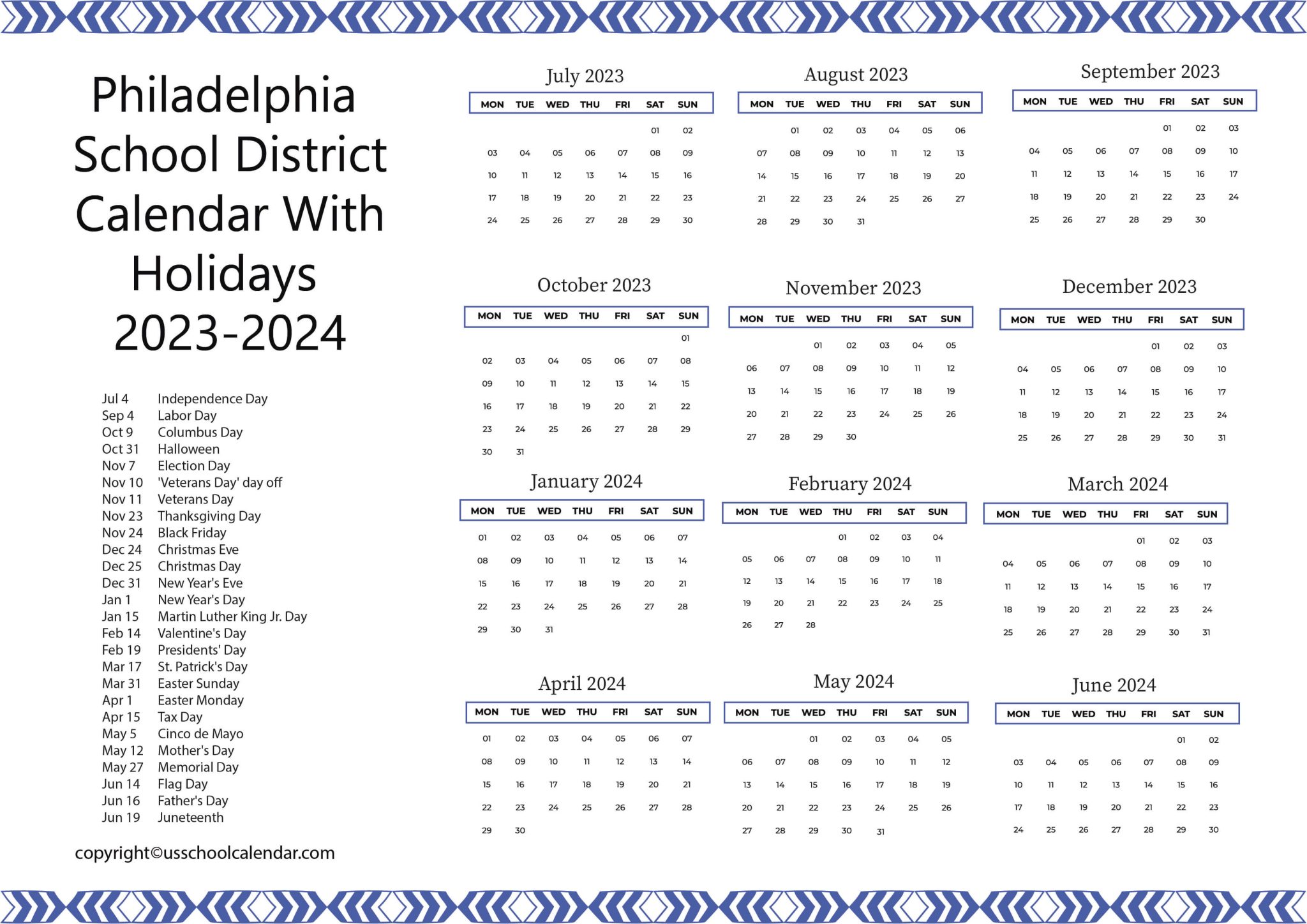 School District Of Philadelphia Calendar - US School Calendar