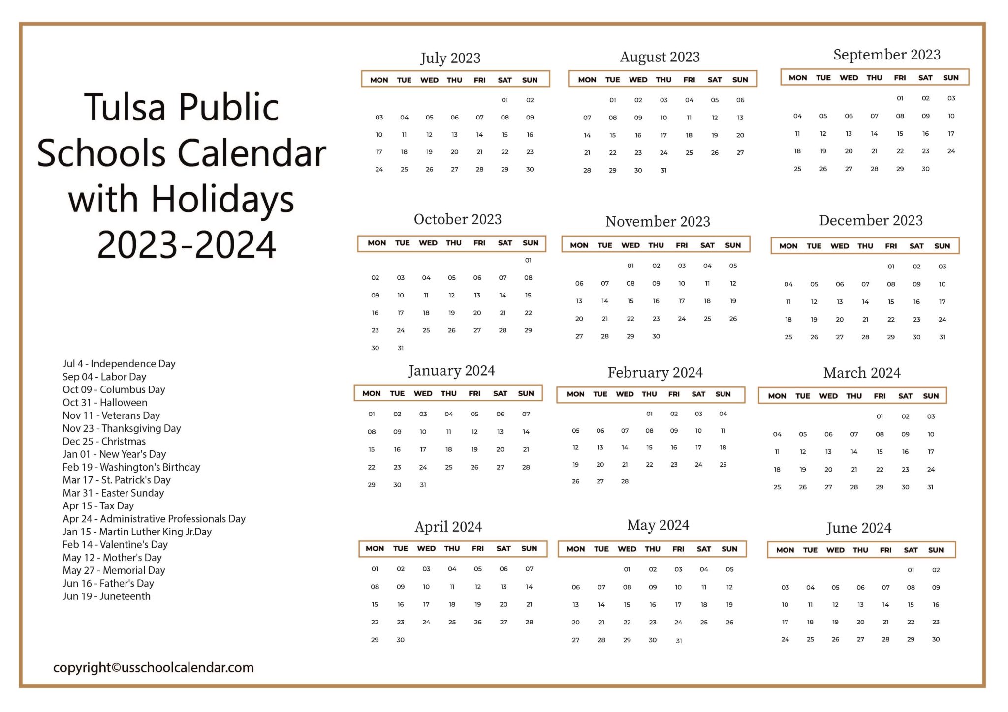 Tulsa Union Public Schools Calendar - US School Calendar