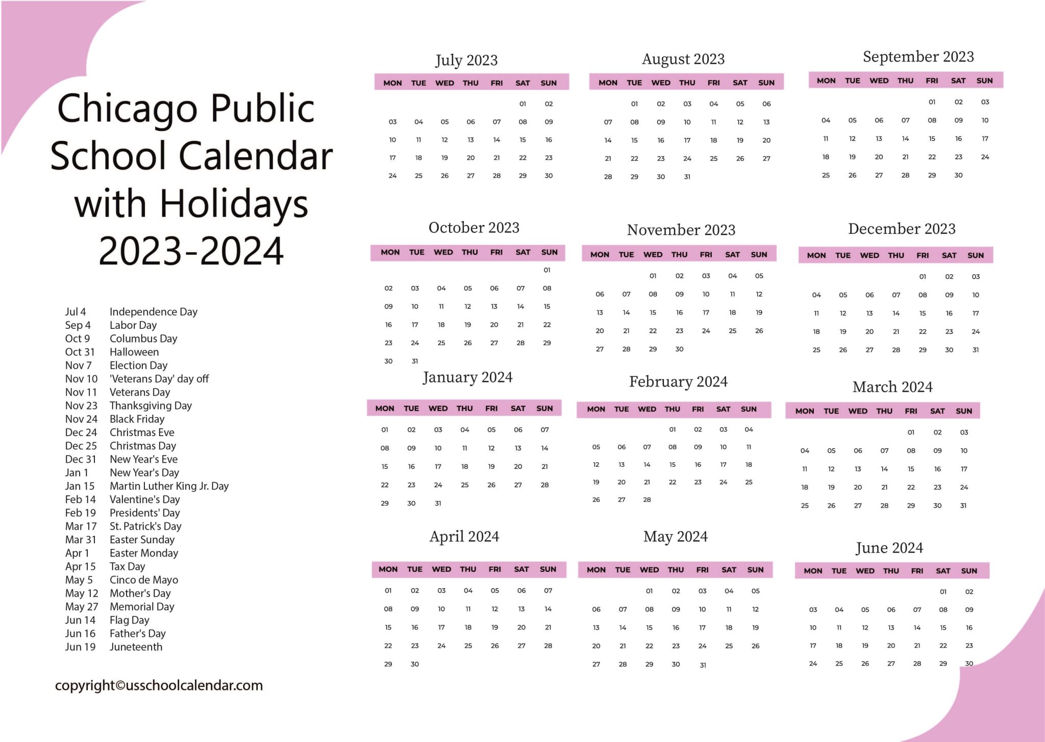 Chicago Public School Holiday Calendar - US School Calendar