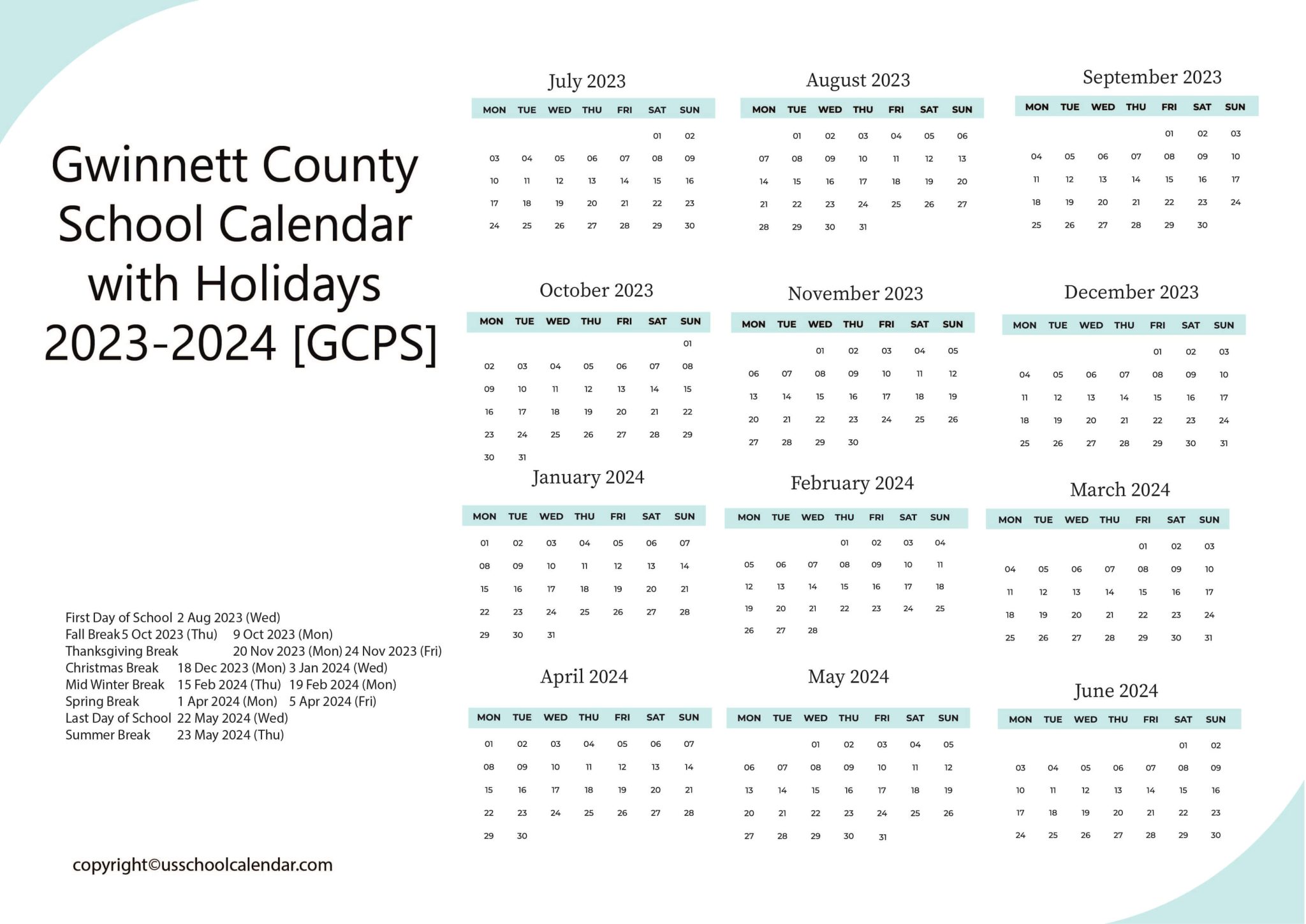 Gwinnett County School Academic Calendar - US School Calendar
