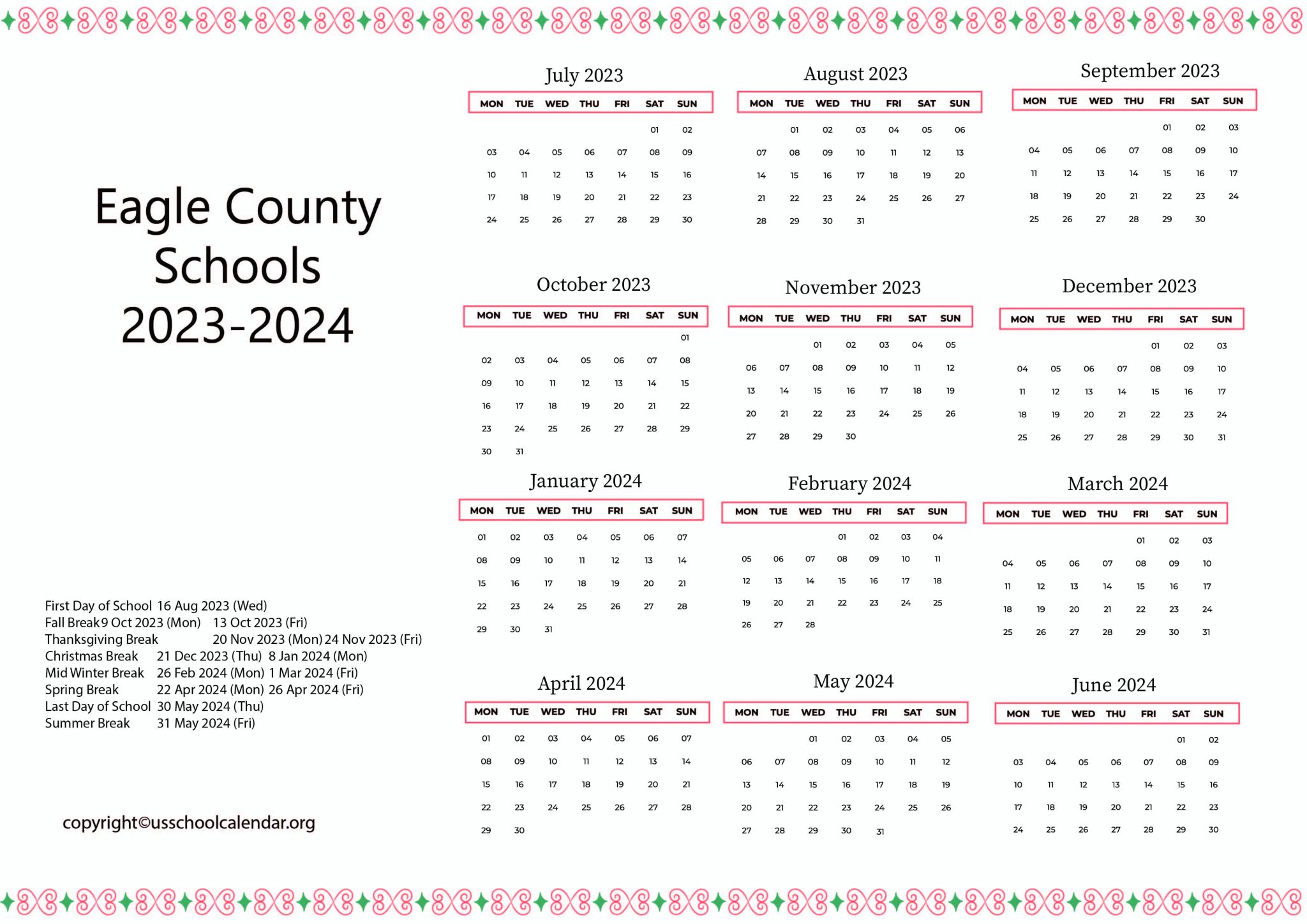 Eagle Schools Calendar - US School Calendar