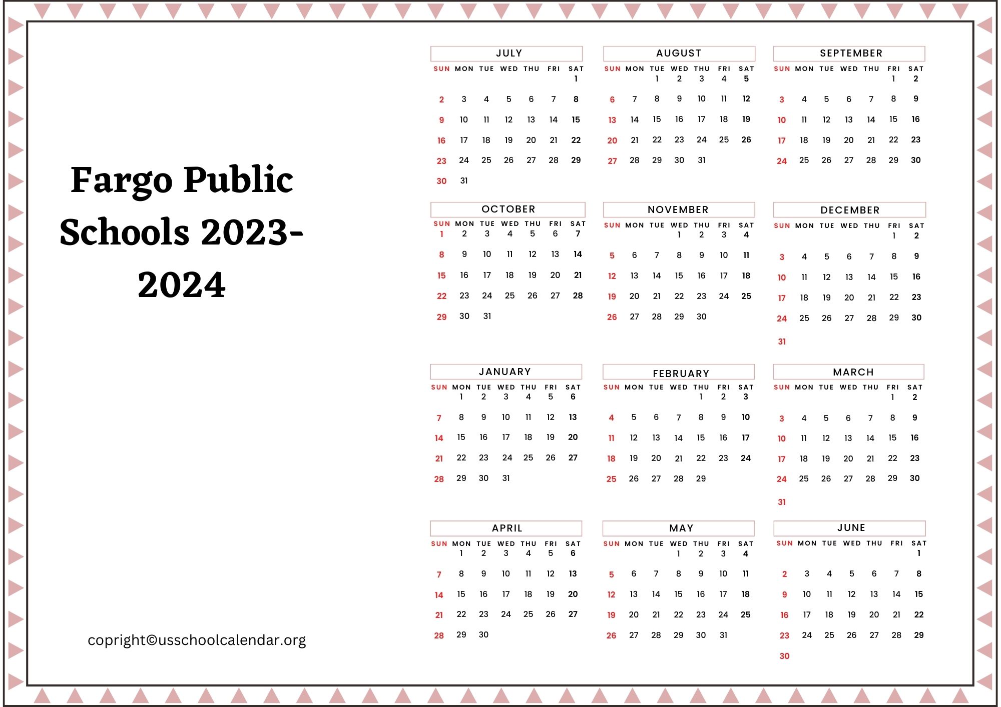 Fargo Public Schools Calendar with Holidays 2023-2024