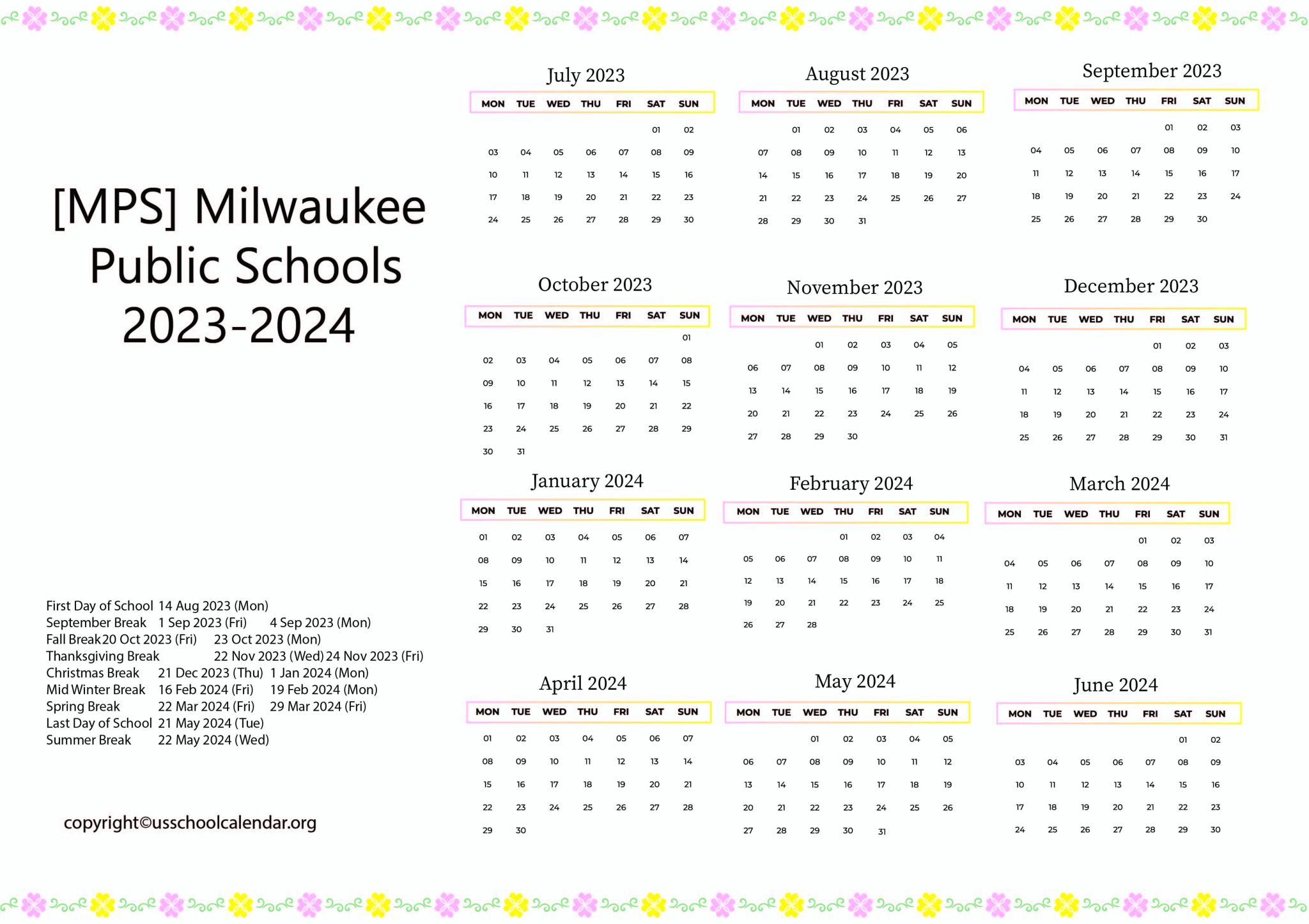 Milwaukee Public Schools Calendar - US School Calendar