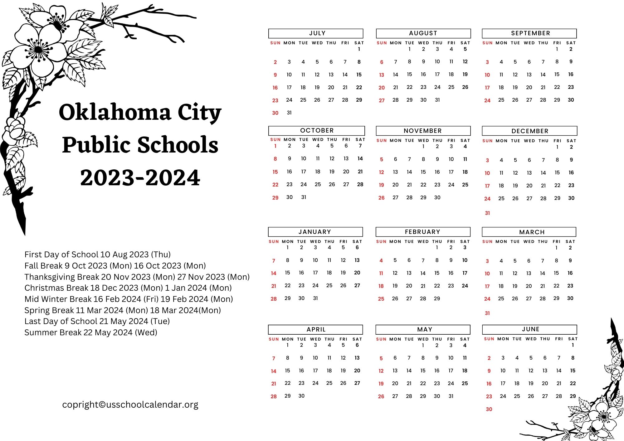 OKC Schools Calendar - US School Calendar
